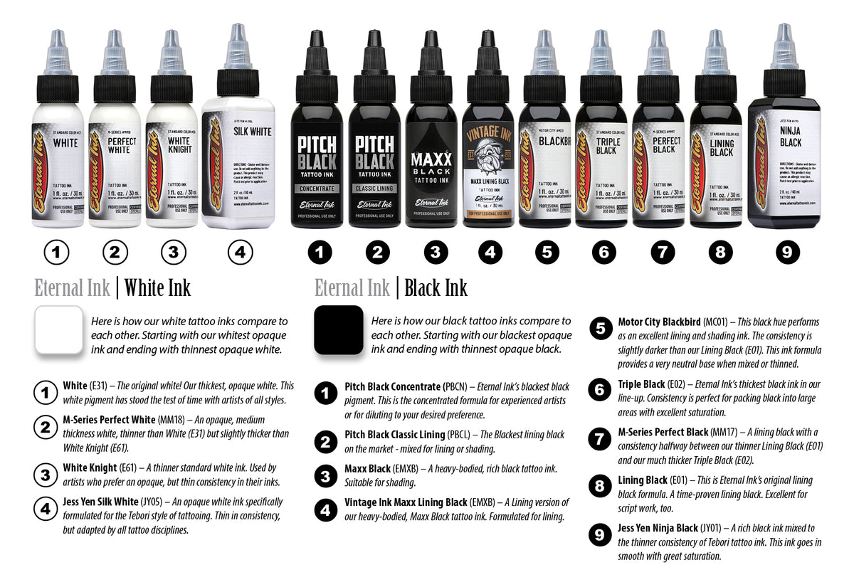 Black & White Ink Comparisons - Eternal Tattoo Ink
